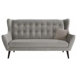 3-Sitzer Andas "Hemmink" Sofas Gr. B/H/T: 197cm x 107cm x 94cm, Samtvelours, ohne Funktion, grau (grau/hellgrau) mit Knopfheftung