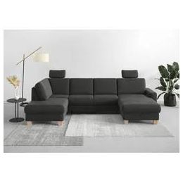 Wohnlandschaft Home Affaire "Summer U-Form" Sofas Gr. B/H/T: 314 cm x 91 cm x 170 cm, Feincord, Recamiere rechts, mit Bettfunktion-mit Bettkasten-mit Federkern, grau (anthrazit) mit oder ohne Bettfunktion und Bettkasten, Cord-Bezug