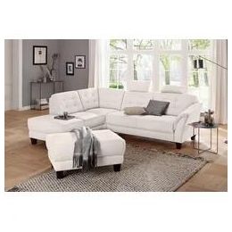 Ecksofa Home Affaire "Trondheim L-Form" Sofas Gr. B/H/T: 260cm x 89cm x 214cm, Struktur fein, Ottomane links, ohne Vorziehfunktion-ohne Stauraum, beige (linen) mit Federkern und Knopfheftung im Rücken, Füße Buche dunkel