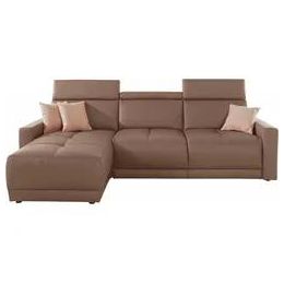 Ecksofa DOMO collection "Ava L-Form", braun (espresso), B:262cm H:84cm T:167cm, Kunstleder SOFTLUX, Struktur fein (100% Polyester), Zierkissen: Microfaser PRIMABELLE (100% Polyester), Struktur (100% Polyester), Microfaser PRIMABELLE (100% Polyester), Sofas, mit Recamiere, Federkern wahlweise mit Kopfteilverstellungen