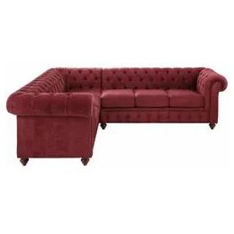 Chesterfield-Sofa Home Affaire "Chesterfield Ecksofa, auch in Leder L-Form" Sofas Gr. B/H/T: 250cm x 74cm x 210cm, Luxus-Microfaser weich, langer Schenkel rechts, rot (weinrot) hochwertige Knopfheftung, langer Schenkel links oder rechts wählbar