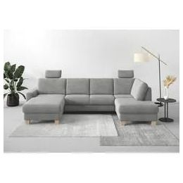 Wohnlandschaft Home Affaire "Summer U-Form" Sofas Gr. B/H/T: 314 cm x 91 cm x 170 cm, Breitcord, Recamiere links, ohne Bettfunktion-ohne Bettkasten-mit Federkern, silberfarben (silber) mit oder ohne Bettfunktion und Bettkasten, Cord-Bezug