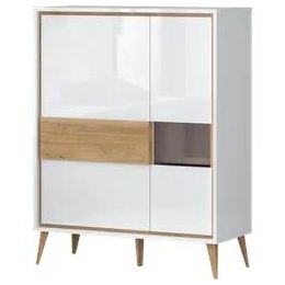 Hochkommode Home Affaire "Vida" Sideboards Gr. B/H/T: 95 cm x 121 cm x 40 cm, weiß (crystal white, pacific walnut) UV lackiert, hochglänzend, Soft-Close und Push-to-open Funktion