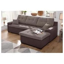 Ecksofa Home Affaire "Föhr L-Form" Sofas Gr. B/H/T: 247cm x 75cm x 150cm, Microfaser PRIMABELLE-Webstoff, Recamiere rechts, ohne Bettfunktion, braun (mittelbraun) wahlweise mit Bettfunktion