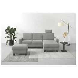 Ecksofa Home Affaire "Summer L-Form" Sofas Gr. B/H/T: 249 cm x 91 cm x 164 cm, Breitcord, Recamiere rechts, mit Bettfunktion-mit Bettkasten-mit Federkern, silberfarben (silber) mit Recamiere, oder ohne Bettfunktion und Bettkasten, Cord-Bezug