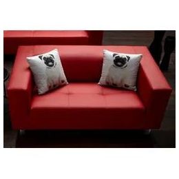 3-Sitzer Collection AB Sofas Gr. B/H/T: 183cm x 65cm x 85cm, Luxus-Kunstleder, rot mit 2 lustigen Hunde-Zierkissen, frei im Raum stellbar