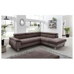 Polstergarnitur COTTA "Komaris" Sitzmöbel-Sets Gr. Kunstleder SOFTLUX-Struktur, mit Bettfunktion-mit Bettkasten-ohne RGB-LED-Beleuchtung + Ottomane rechts, braun (mud, espresso) Set: bestehend aus Ecksofa und Hocker, Kopfteilverstellung