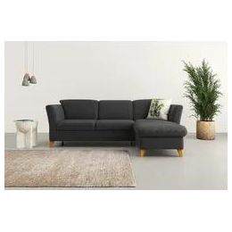 Ecksofa Home Affaire "Trelleborg L-Form" Sofas Gr. B/H/T: 249cm x 86cm x 162cm, Struktur, Recamiere rechts, mit Bettfunktion-mit Bettkasten, grau (anthrazit) Federkern-Polsterung, wahlweise mit Bettfunktion und Bettkasten