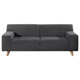 2-Sitzer Tom Tailor HOME "NORDIC PURE" Sofas Gr. B/H/T: 186cm x 77cm x 91cm, Samtstoff STC, schwarz (tarmac stc 19) im Retrolook, Füße Buche natur