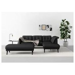 Sit & More Ecksofa SIT & MORE "Scandia L-Form" Sofas Gr. B/H/T: 271cm x 82cm x 214cm, Struktur weich, Ottomane rechts, Mit Kopfteilverstellung-Mit Armteilfunktion-Mit schwarzen matten Metallfüßen, schwarz Wahlweise mit Kopfteilverstellung und Armteilfunktion