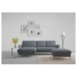 Sit & More Ecksofa SIT & MORE "Fashion L-Form" Sofas Gr. B/H/T: 253cm x 84cm x 165cm, Chenille, Recamiere links, mit Kopfteilverstellung-mit Metallfuesse Nickel satiniert, blau (blaugrau) wahlweise mit Kopfteilverstellung, Vorziehsitz, motorisch, Nickelfüße