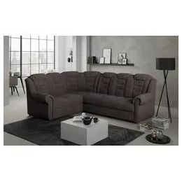 Ecksofa Home Affaire "Boston L-Form" Sofas Gr. B/H/T: 266 cm x 102 cm x 216 cm, Microfaser bedruckt, langer Schenkel rechts-Bettfunktion rechts, Mit Bettfunktion-mit Schubkasten, braun (earth) Gemütliches Ecksofa mit hoher Rückenlehne in klassischem Design