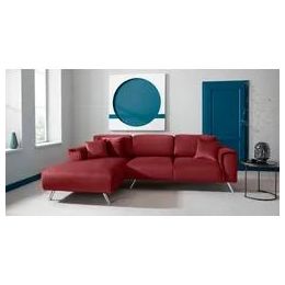 Ecksofa Inosign "Malaga L-Form" Sofas Gr. B/H/T: 276cm x 85cm x 169cm, Samtoptik, Recamiere links, rot Deckenoptik auf Recamiere und Armlehne