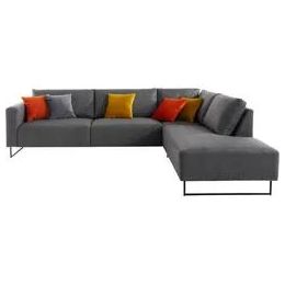 Ecksofa Places of Style "Jagger, L-Form" Sofas Gr. B/H/T: 295cm x 88cm x 214cm, Struktur, Ottomane rechts, schwarz inklusive Zierkissen in Samtoptik, mit Metall Beinen