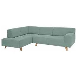 Ecksofa Tom Tailor HOME "NORDIC PURE" Sofas Gr. B/H/T: 249cm x 77cm x 181cm, Samtstoff STC, Ottomane links, grün (celadon stc 3) mit Ottomane, im Retrolook, Füße Buche natur