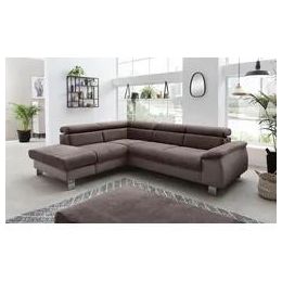 Polstergarnitur COTTA "Komaris" Sitzmöbel-Sets Gr. Kunstleder SOFTLUX-Struktur, mit Bettfunktion-mit Bettkasten-ohne RGB-LED-Beleuchtung + Ottomane links, braun (mud/espresso) Set: bestehend aus Ecksofa und Hocker, Kopfteilverstellung