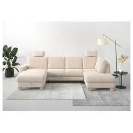 Wohnlandschaft Home Affaire "Summer U-Form" Sofas Gr. B/H/T: 314 cm x 91 cm x 170 cm, Breitcord, Recamiere links, mit Bettfunktion-mit Bettkasten-ohne Federkern, beige (creme) mit oder ohne Bettfunktion und Bettkasten, Cord-Bezug