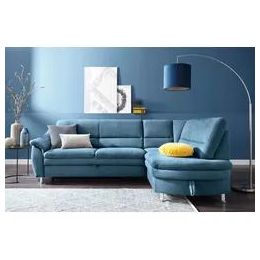 Sit & More Ecksofa SIT & MORE "Cardoso L-Form", blau (azur), B:250cm H:90cm T:175cm, Luxus-Microfaser (90% Polyester, 10% Polyamid), Flachgewebe (100% Polyester), Struktur (100% Polyester), Sofas, mit Federkern, wahlweise mit Bettfunktion und Schubkasten