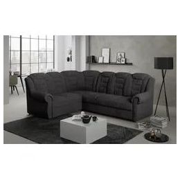 Ecksofa Home Affaire "Boston L-Form" Sofas Gr. B/H/T: 266 cm x 102 cm x 216 cm, Microfaser bedruckt, langer Schenkel rechts-Bettfunktion rechts, Mit Bettfunktion-mit Schubkasten, grau (anthracite) Gemütliches Ecksofa mit hoher Rückenlehne in klassischem Design