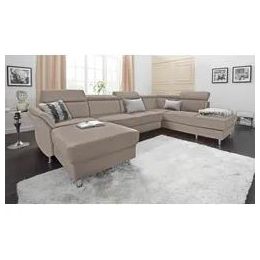 Sit & More Wohnlandschaft SIT & MORE "Avignon U-Form" Sofas Gr. B/H/T: 331 cm x 97 cm x 228 cm, Struktur, Recamiere links, mit Kopfteilverstellung, grau (hellgrau) wahlweise mit Bettfunktion und Stauraum, inklusive Kopfteilverstellung