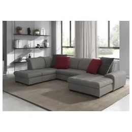 Sit & More Wohnlandschaft SIT&MORE "Luxor U-Form" Sofas Gr. B/T: 329 cm x 224 cm, Struktur fein, Ottomane links, mit Bettfunktion-mit Bettkasten-mit Kopfteilverstellung, grau (hellgrau) wahlweise mit Bettfunktion, Bettkasten und Kopfteilverstellung