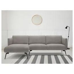 Ecksofa Andas "Horna, L-Form" Sofas Gr. B/H/T: 241cm x 84cm x 146cm, Bouclé, Recamiere links, grau mit schwarzen Metallbeinen