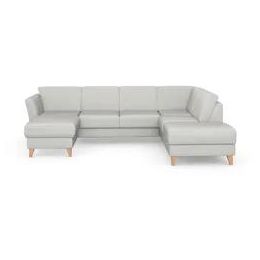 Sit & More Wohnlandschaft SIT&MORE "Visby U-Form" Sofas Gr. B/H/T: 303 cm x 87 cm x 213 cm, Soft clean, Ottomane rechts, ohne Bettfunktion-ohne Stauraum, grau (hellgrau) wahlweise mit Bettfunktion und Stauraum, frei im Raum stellbar