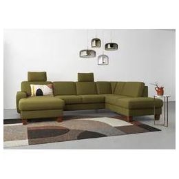 Wohnlandschaft Home Affaire "Vision U-Form" Sofas Gr. B/H/T: 315cm x 90cm x 215cm, Easy care, Ottomane rechts, ohne Bettfunktion-ohne Stauraum, grün (olive) wahlweise mit Bettfunktion und Stauraum, auch in Easy Care-Bezug