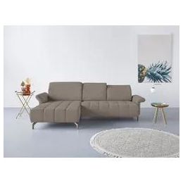 Ecksofa Inosign "Fresh L-Form" Sofas Gr. B/H/T: 281 cm x 79 cm x 185 cm, Chenille-Optik, mega-Recamiere links, ohne Armteilverstellung-ohne Kopfteilverstellung, braun (latte) Federkern, wahlweise Kopfteilverstellung und motorischer Vorziehsitz