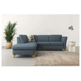 Ecksofa Home Affaire "Trelleborg L-Form" Sofas Gr. B/H/T: 252cm x 86cm x 213cm, Struktur, Ottomane links, mit Bettfunktion-mit Stauraum, blau (blaugrau) Federkern-Polsterung, wahlweise mit Bettfunktion und Stauraum