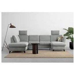 Wohnlandschaft Home Affaire "Trelleborg U-Form" Sofas Gr. B/H/T: 307 cm x 86 cm x 213 cm, Cord, Ottomane links, mit Bettfunktion-mit Stauraum, silberfarben (silber) wahlweise mit Bettfunktion und Bettkasten, inkl. Federkern-Polsterung