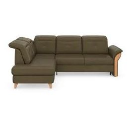 Ecksofa Home Affaire "Dangast L-Form" Sofas Gr. B/H/T: 269cm x 92cm x 200cm, Luxus-Microfaser in Lederoptik, Ottomane links, mit Bettfunktion und Bettkasten-ohne Relaxfunktion, grün (olive) Kopfteilverstellung, wahlweise mit motorischer Relaxfunktion