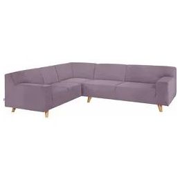 Ecksofa Tom Tailor HOME "NORDIC PURE" Sofas Gr. B/H/T: 269cm x 77cm x 226cm, Samtstoff STC, langer Schenkel rechts, lila (lila stc 8) im Retrolook, Füße Buche natur