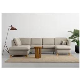 Wohnlandschaft Home Affaire "Trelleborg U-Form" Sofas Gr. B/H/T: 307 cm x 86 cm x 213 cm, Feincord, Ottomane links, mit Bettfunktion-mit Stauraum, grau (steel) wahlweise mit Bettfunktion und Bettkasten, inkl. Federkern-Polsterung