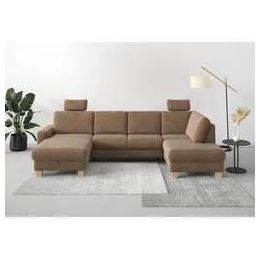 Wohnlandschaft Home Affaire "Summer U-Form" Sofas Gr. B/H/T: 314 cm x 91 cm x 170 cm, Breitcord, Recamiere links, mit Bettfunktion-mit Bettkasten-mit Federkern, braun (latte) mit oder ohne Bettfunktion und Bettkasten, Cord-Bezug