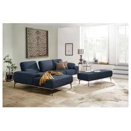 Ecksofa W.Schillig "run" Sofas Gr. B/H/T: 299cm x 88cm x 178cm, ROHLEDER Jacquard-Flachgewebe Q2 W60, Recamiere links, mit Sitztiefenverstellung, blau (jeans w60) mit Holzsockel, Füße in Bronze pulverbeschichtet, Breite 299 cm