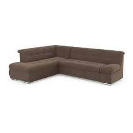 Ecksofa DOMO collection "Mona L-Form" Sofas Gr. B/H/T: 271cm x 80cm x 213cm, Samtoptik, Ottomane links, ohne Bettfunktion-mit Armlehnenfunktion, braun (schlamm) wahlweise mit Bett- und Armlehnfunktion