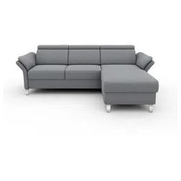 Sit & More Ecksofa SIT & MORE "Vincenzo L-Form" Sofas Gr. B/H/T: 252 cm x 84 cm x 165 cm, Struktur, Recamiere rechts, mit Kopfteilverstellung, grau (hellgrau) inklusive Kopfteilverstellung, wahlweise mit Bettfunktion, Bettkasten