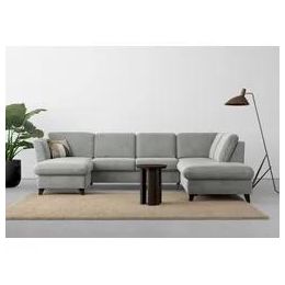 Wohnlandschaft Home Affaire "Trelleborg U-Form" Sofas Gr. B/H/T: 307 cm x 86 cm x 213 cm, Breitcord, Ottomane rechts, ohne Bettfunktion-ohne Stauraum, silberfarben (silber) wahlweise mit Bettfunktion und Bettkasten, inkl. Federkern-Polsterung