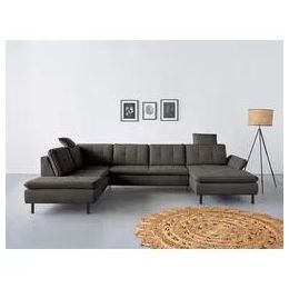 Wohnlandschaft Inosign "Birkholm U-Form" Sofas Gr. B/H/T: 347cm x 83cm x 226cm, Olympia EASY CLEAN, Ottomane links, mit Armlehnfunktion, grau Armlehnverstellung, auch in Easy Clean Bezug - mit Wasser zu reinigen