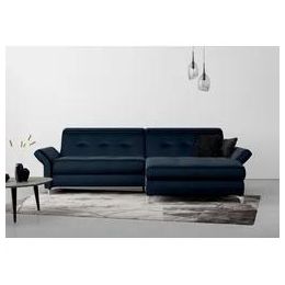 Ecksofa Inosign "Maredo L-Form" Sofas Gr. B/H/T: 284 cm x 89 cm x 179 cm, Samtoptik, mega-Recamiere rechts, mit Kopfteilverstellung und mit Armteilfunktion, blau (navy) Federkern, wahlweise auch mit Kopfteil- und Armlehnverstellung