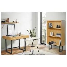 Schreibtisch WOODMAN "Camden" Tische Gr. B/H/T: 110cm x 76cm x 55cm, braun (eiche, schwarz) skandinavisches Design, praktisch ausziehbar mit Push-to-Open-Funktion