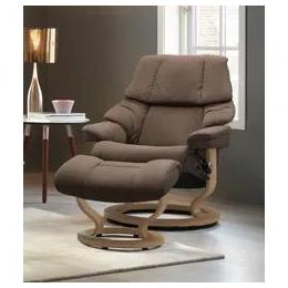 Relaxsessel stressless "Reno", braun (schwarz beige q2 faron), B:75cm H:96cm T:75cm, Leder BATICK: BATICK ist ein leicht korrigiertes, durchgefärbtes und genarbtes Möbelleder, bei dem die meisten Unebenheiten und Spuren in der Regel entfernt wurden., Leder PALOMA: PALOMA ist ein durchgefärbtes Semianilin-Möbelleder mit natürlicher Narbung., ROHLEDER Stoff Q2 FARON: Ein fester zuverlässiger Bouclu0