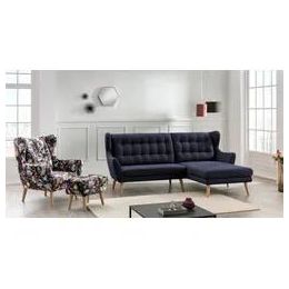 Ecksofa LEONIQUE "Louanne, L-Form" Sofas Gr. B/H/T: 250cm x 107cm x 173cm, Struktur grob, Recamiere rechts, Holzfuß Buche, blau (moonlight ocean) mit Holzfüßen