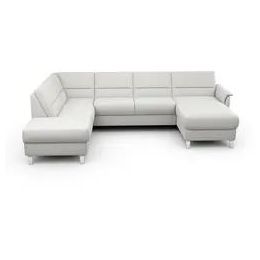 Sit & More Wohnlandschaft SIT&MORE "Palmera U-Form" Sofas Gr. B/H/T: 308 cm x 89 cm x 212 cm, Luxus-Microfaser, Ottomane links, ohne Bettfunktion, silberfarben (silber) wahlweise mit Bettfunktion und Stauraum