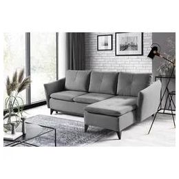 Ecksofa WERK2 "Vesuv L-Form" Sofas Gr. B/H/T: 260cm x 96cm x 145cm, Samtoptik, Recamiere beidseitig montierbar, grau Moderne Eckcouch mit losen Rückenkissen, Sofa Schlaffunktion