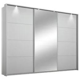 Schwebetürenschrank Rauch "Kleiderschrank Schrank Garderobe Wäscheschrank TOMA mit Passepartout" Schränke Gr. B/H/T: 278 cm x 233 cm x 64 cm, Passepartout mit Beleuchtung, grau (seidengrau) inkl. Regaleinsatz sowie zusätzlichen Einlegeböden MADE IN GERMANY