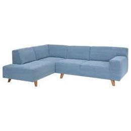 Ecksofa Tom Tailor HOME "NORDIC PURE" Sofas Gr. B/H/T: 249cm x 77cm x 181cm, Vintage Webstoff TUS, Ottomane links, blau (sky blue tus 6) mit Ottomane, im Retrolook, Füße Buche natur