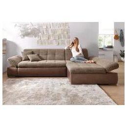 Ecksofa DOMO collection "Moric B/T/H 300/172/80 cm, auch in Cord, L-Form" Sofas Gr. B/H/T: 300cm x 80cm x 172cm, Microfaser PRIMABELLE-Struktur, Recamiere rechts, mit Bettfunktion-mit Armlehnenverstellung, bunt (braun/beige-braun) XXL-Format, wahlweise auch mit Bettfunktion und Armverstellung