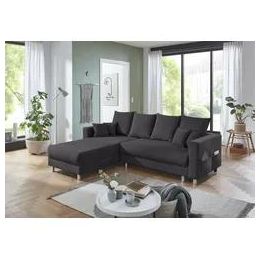 Ecksofa Inosign "L-Form" Sofas Gr. B/H/T: 252cm x 95cm x 192cm, Struktur, Recamiere beidseitig montierbar, schwarz inklusive Bettfunktion, Bettkasten, loser Zier- und Rückenkissen